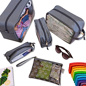 Gingko Baby Supa Tough Diaper Bag Organizing Pouches Set of 5 - Premium Quality Clear Organizer Inserts - Versatile Wipe Clean Baby Packing Cubes - Nursery and Travel Organization (Silver Grey)