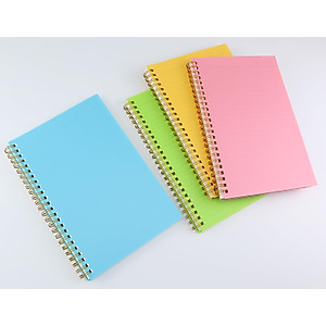 Aacehlh Spiral Notebook Journal,5.5" x 8.5" Plastic Hardcover College Ruled Notebook with 4 Colors,80 Sheets / 160 Pages Per Journal for Work,Study and Notes (light green,light blue,yellow,pink).