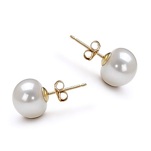 White 10-10.5mm AAA Quality Freshwater Cultured Pearl Earring Pair For Women - 14K White Gold Post