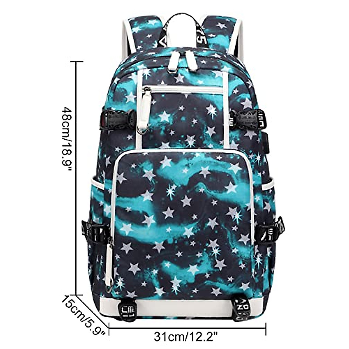 JiaYou Boys Junior Middle School Backpack Men USB High Middle School Laptop Bag Stars Pattern Casual Daypack(Color E,22 Liters)