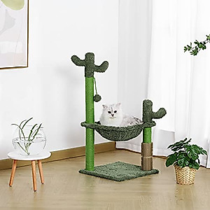 Dreamsoule Cactus Cat Tree, Large Cat Trees with Hammock 35 inch High Cat Scratching Post and Back Scratcher, Cactus Cat Scratcher with Interactive Dangling Ball, Climbing Stand for Indoor Kittens