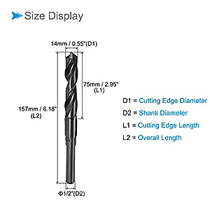 CoCud Reduced Shank Drill Bit, 14mm Cutting Edge 1/2" Shank, Nitride Coated High Speed Steel 9341 Twist Drill Bits - (Applications: for Stainless Steel Metal Wood)