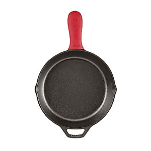 Lodge Cast Iron Square 11" Griddle & Silicone Hot Handle Holder - Red Heat Protecting Silicone Handle for Cast Iron Skillets with Keyhole Handle