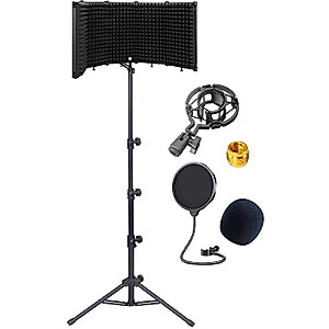 GLEAM Microphone Isolation Shield - Tripod Stand 2 ft 6" to 5 ft 10" Height Adjustable Stand Compatible w/Blue Yeti, AT2020, AKG, Rode Microphones