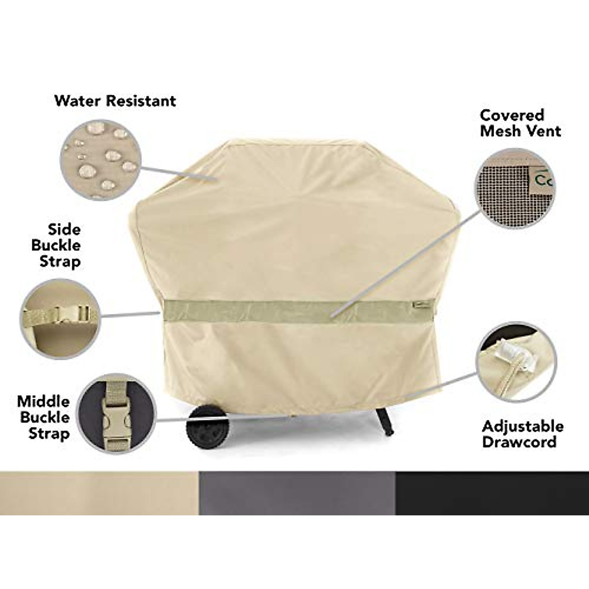 Covermates Grill Cover – Weather Resistant Polyester, Adjustable Drawcord, Mesh Vent, Grill and Heating-Khaki
