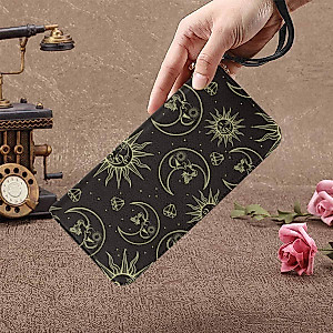 InterestPrint Women's Sun Moon and Stars Clutch Wallet Wrist Strap Long Purse
