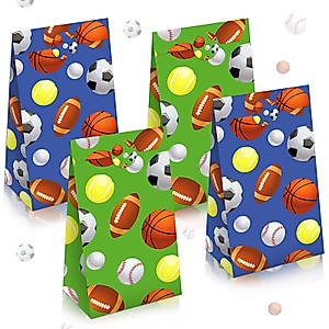 30 Pieces Paper Party Gift Bags for Sport Candy Goodie Bags Soccer Baseball Football Basketball Sports Themed Design for Birthday Sport Party Favor Supplies Decorations, 9.45 x 5.12 x 3.15 Inches