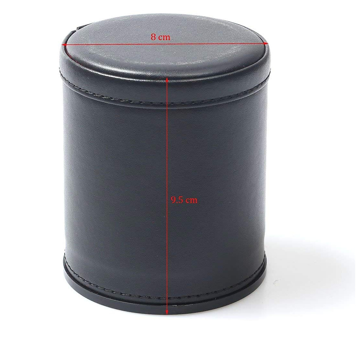 RERIVER Felt Lined PU Leather Dice Cup Set with 6 Dot Dices (Black, Pack of 1)