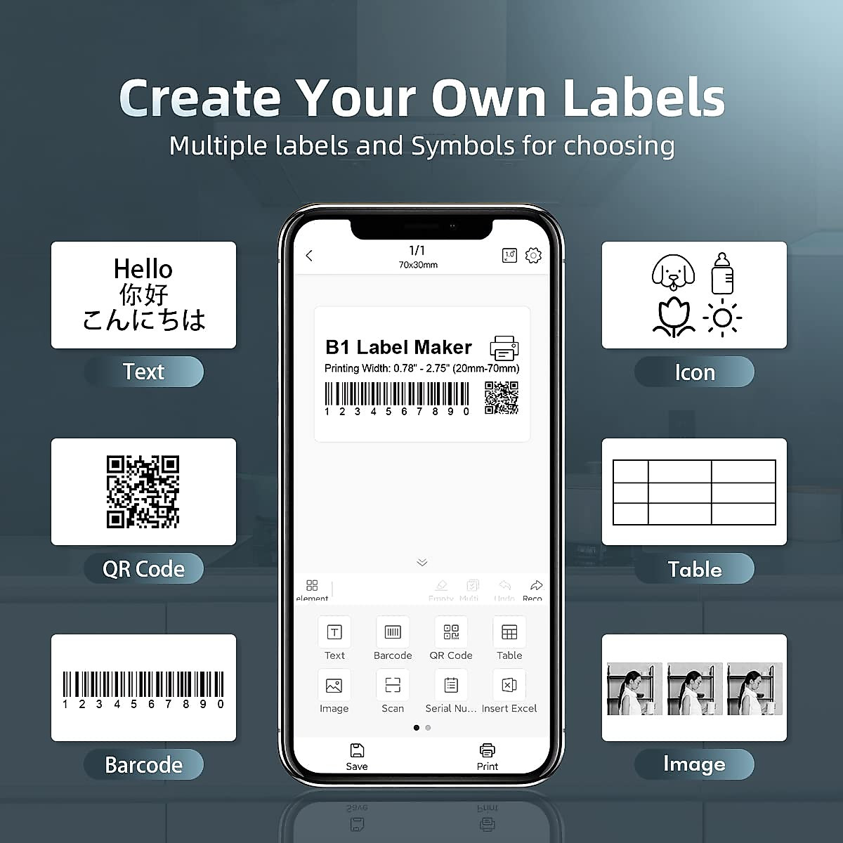 2 Inch Label Printer B1 with Tapes, Bluetooth Thermal Labels Maker Small Business Sticker Printers, Suits for All Purpose Labels Barcode Price Text, Compatible with iOS & Android