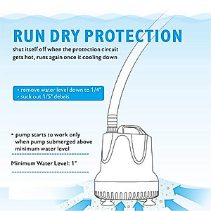 hygger 215 GPH Quick Water Change Aquarium Pump Submersible Fountain Water Pump Fish Tank Pond Drain Transfer Pump with 2 Adaptors Black