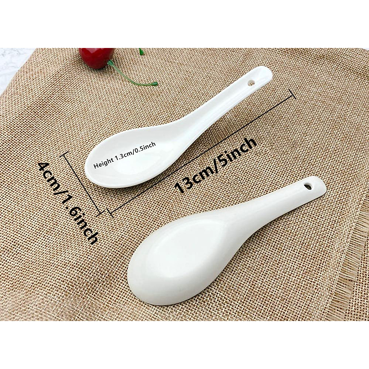 10 Pack White Ceramic Soup Spoons,Wonton Soup Spoons,Asian Soup Spoon Set,5"Kid Spoons,Tasting Spoon,Side Dishes,Table Spoons,Small Appetizer Spoon,Stackable Ramekins Can Stand,Deep Oval Design