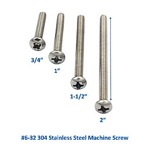 DGOL 145 pcs 304 Stainless Steel #6-32 Machine Screws Assortment Kit, Bolt, Fully Thread, Phillips Drive, Mix 4 Length (3/4, 1, 1-1/2, 2 inch)