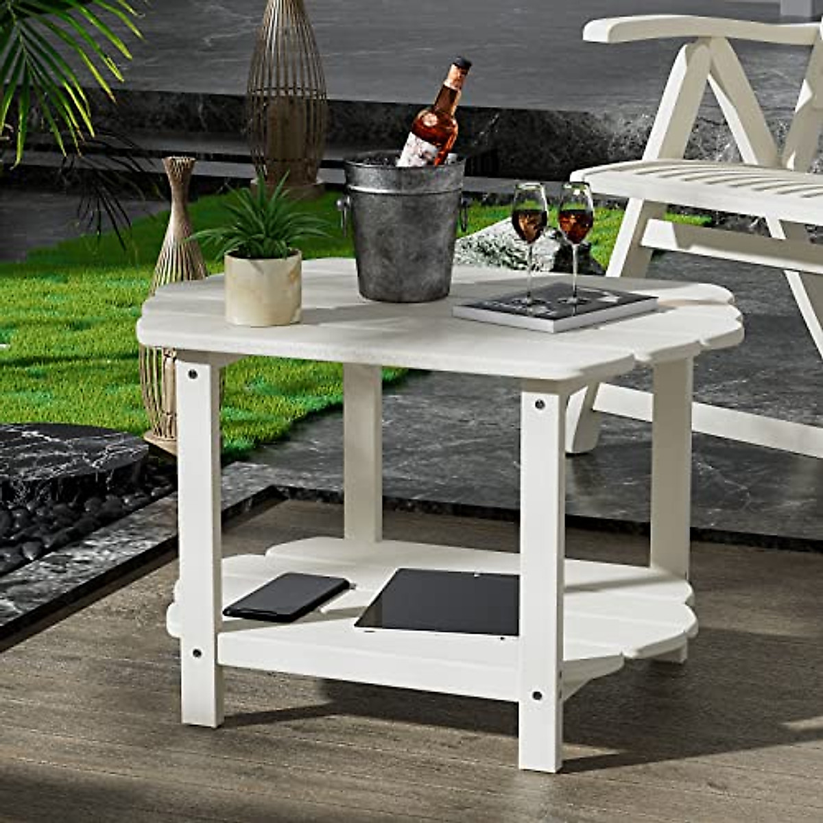 FERFALDER Adirondack Patio Table-2 Tier Outdoor Side Table White Balcony Table for Garden Pool