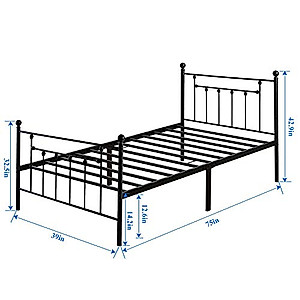 VECELO Twin Size Metal Platform Bed Frame with Headboard and Footboard, Sturdy Steel Slat Support/No Box Spring Needed Mattress Foundation/Easy Assemble，Victorian Style,Matte Black