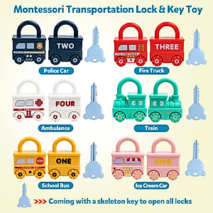 GKDOMS Montessori Learning Toys Sorting & Matching Locks and Keys Toddlers Sensory Car Activity Fine Motor Toy, Thank You Birthday Gifts for Kids Age 2-5 Years, Back to School