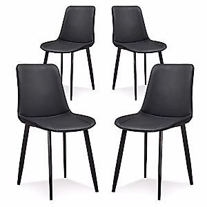 Ironalita Black Dining Chairs Set of 4, Faux Leather Mid Century Modern Chairs with Metal Chair Legs, Kitchen Side Chairs for Dining Room, Restaurant, Living Room, Waiting Room, Bedroom