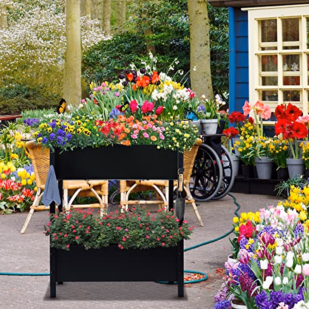 aboxoo Double Planter Raised Beds with Legs,Outdoor Metal Tall Planter Box Elevated Garden Bed for Vegetables Flower Herb Patio Backyard(22.6" L x 8.9" W x 31.5" H)