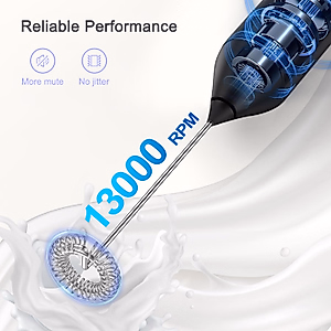 ELMWAY Powerful Electric Milk Frother Set, Rechargeable Drink Blender with Stand/Base, Foam Maker Mixer, Handheld Milk Frother for Coffee, Cappuccino, Latte, Matcha, Protein Powder - Black