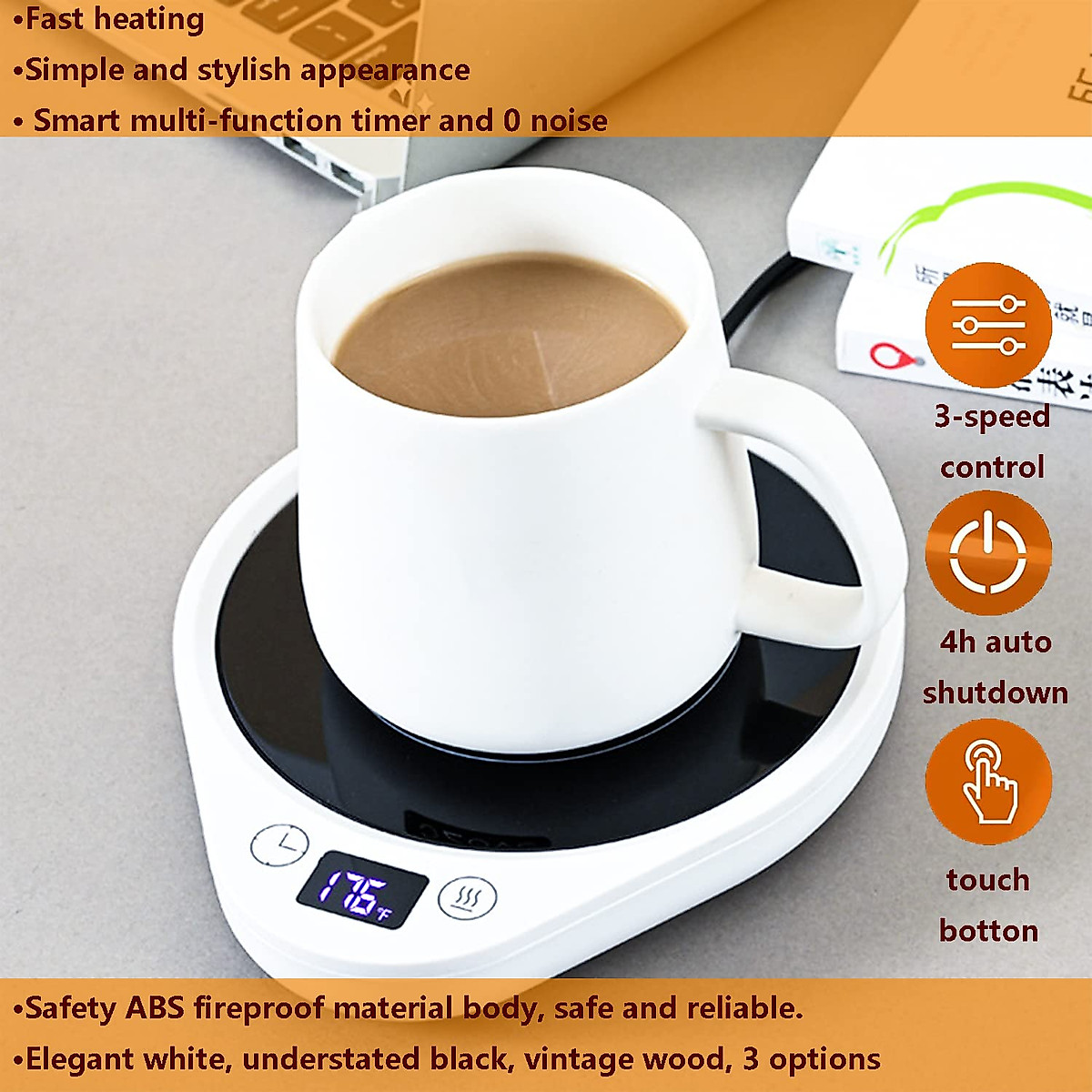 Coffee Mug Warmer, Coffee Warmer & Cup Warmer for Desk 2-12 Hrs Timer, 4H Auto Shut Off - Electric Cup Warmer with 3-Temperature Settings, Beverage Warmer for Office & Home Use (White)