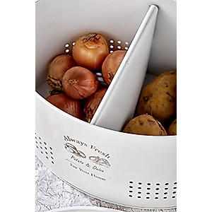 Potato Onion Metal Bin, Storage, Container - 2 Compartment Breathable Storage Container with Metal Lid (White 2)