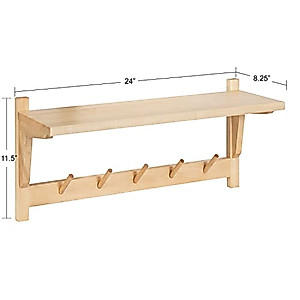 Kate and Laurel Meridien Shelf with Hooks, 24x8x12, Natural