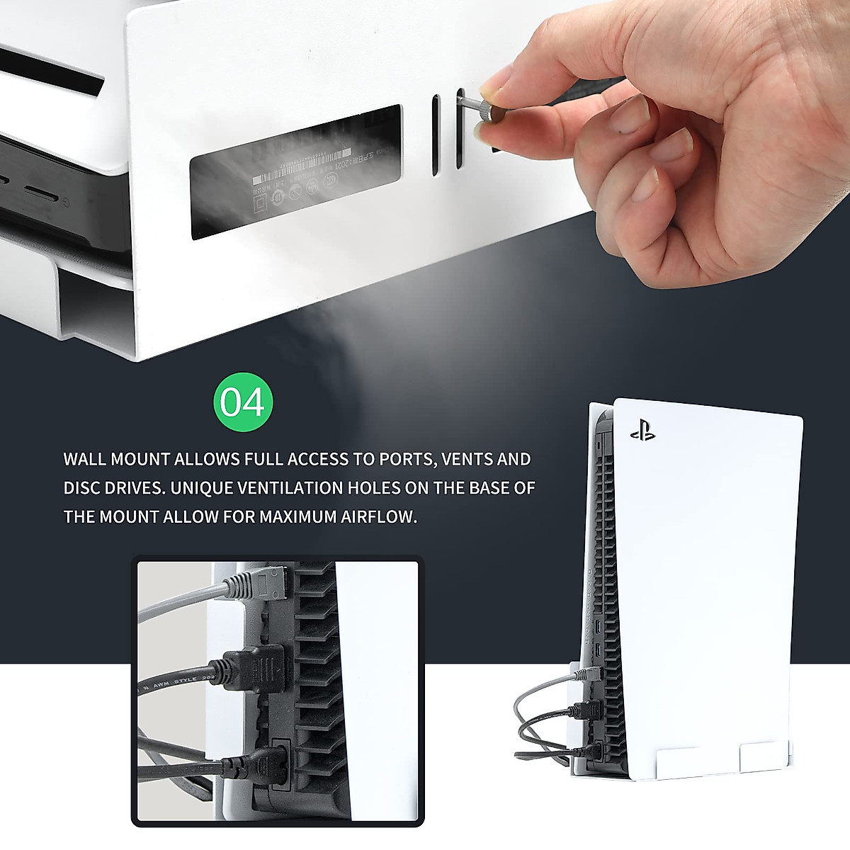 PS5 Wall Mount Kit, PS5 Wall Mount with Playstation 5 Controller Holder,Headphone hook and PS5 remote control storage box - PS5 Accessories Kit (NOT for PS5 Slim)