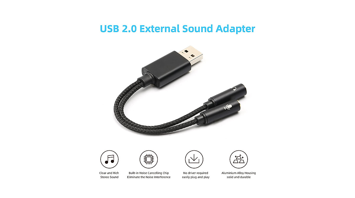 EBEETECH USB to Dual 3.5mm Audio Jack Adapter, Mic-Supported Headphone ...
