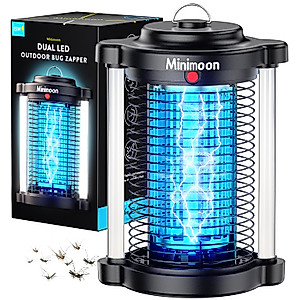 Minimoon Bug Zapper Outdoor, Upgraded Mosquito Zapper with Dual LED Light, 4200V Fly Zapper, 15W Electric Fly Traps Outdoor, IPX4, 8.2Ft Cord, Insect Trap for Yard, Backyard, Patio