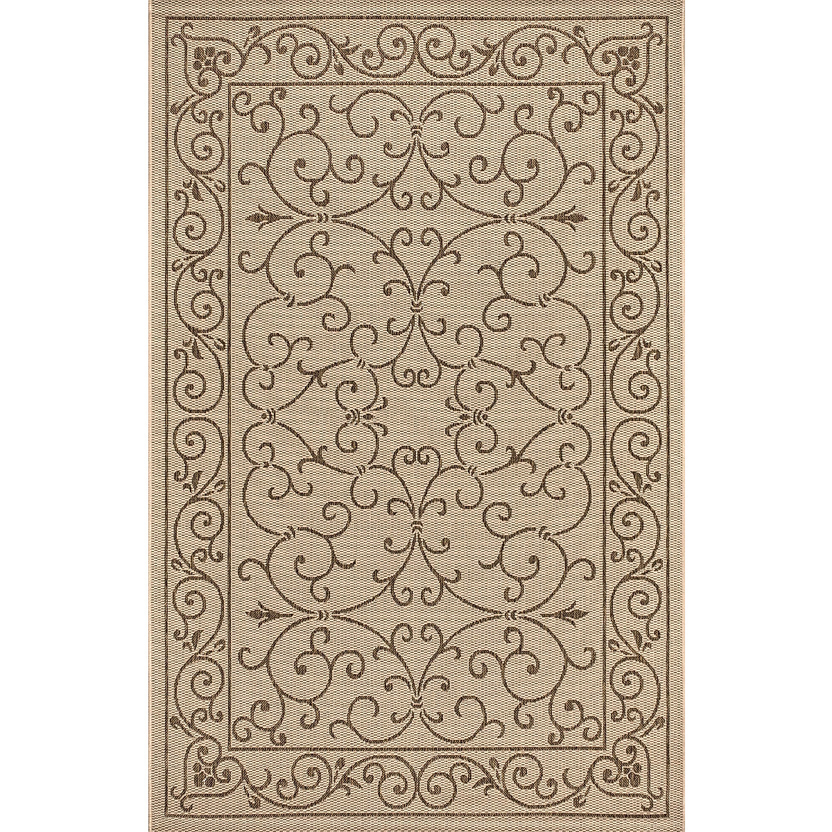 JONATHAN Y SMB106A-8 Charleston Vintage Filigree Textured Weave Indoor Outdoor Area Rug Classic Coastal Easy Cleaning Bedroom Kitchen Backyard Patio Non Shedding, 8 X 10, Beige/Brown