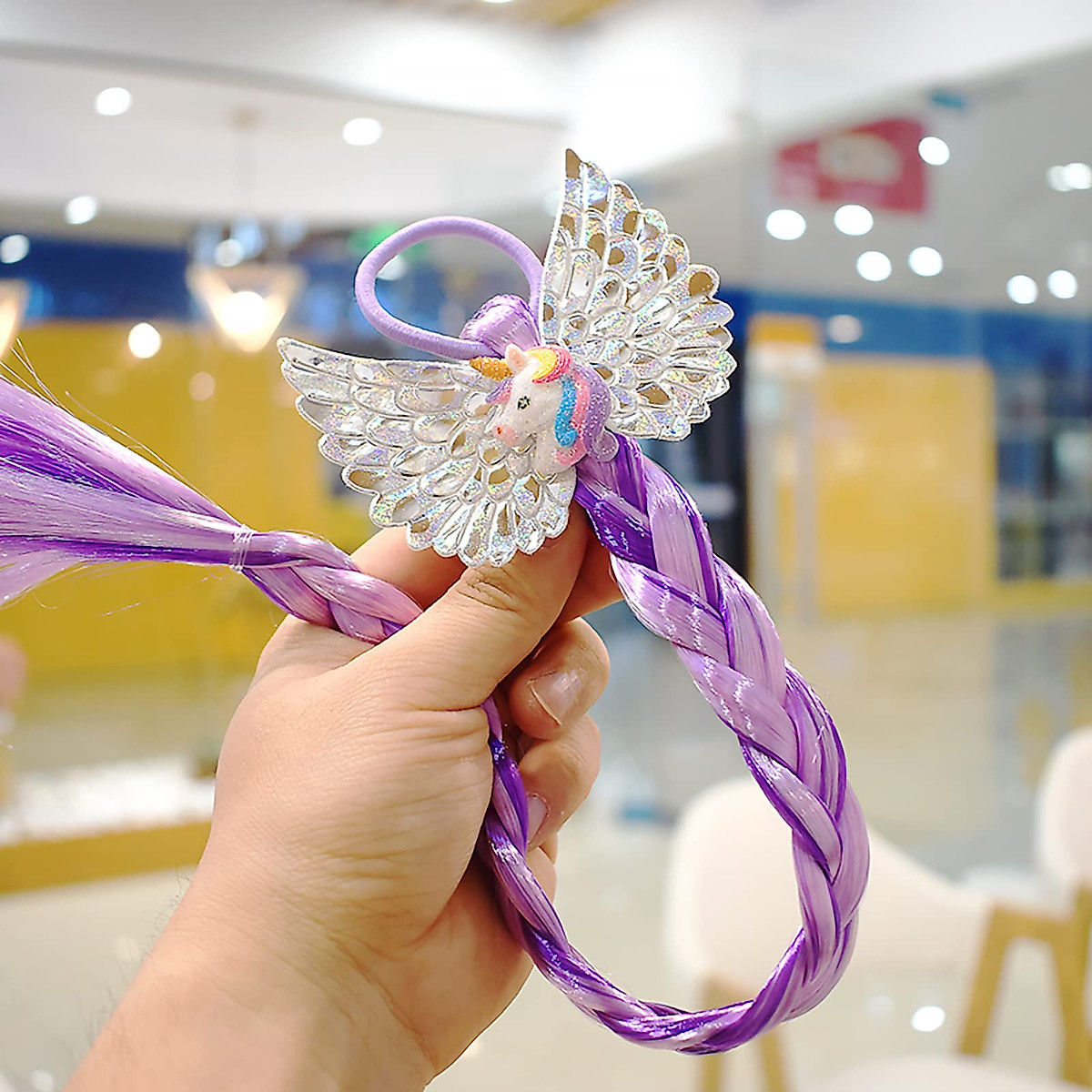 6Pcs Girls Colored Braids Hair Extensions with Rubber Bands, Rainbow Braided Hairpieces Hair Bows Wig Ponytails Kids Favor DIY Hair Accessories for Girls Gift Birthday Party Cosplay Daily Dress Up