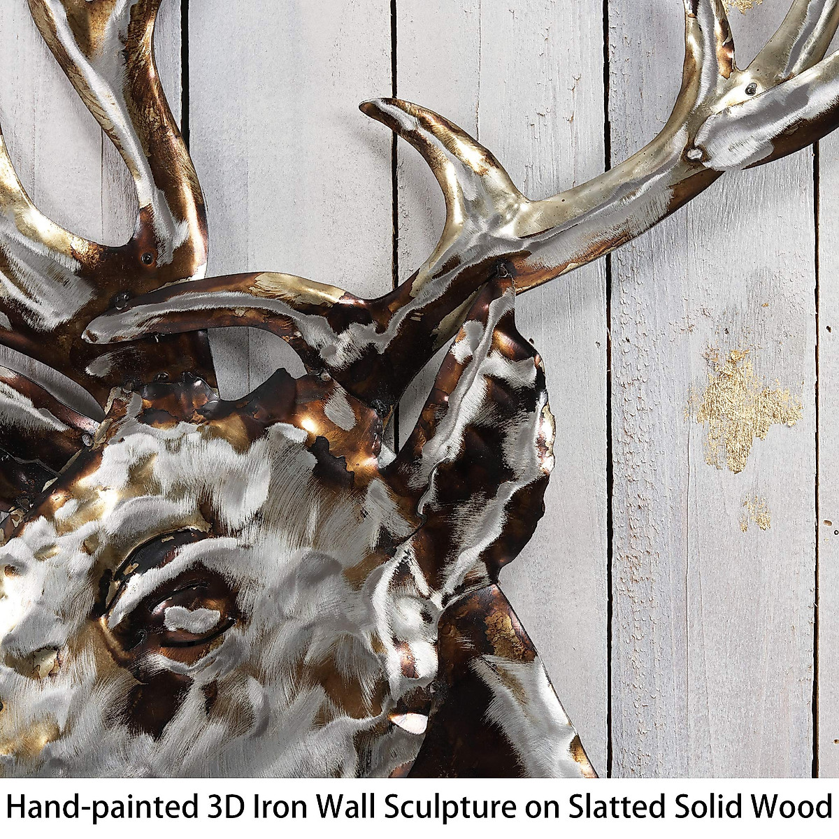 Empire Art Direct Deer Metal Hand Painted Primo Mixed Media Iron Sculpture on Slatted Solid Wood 3D Wall Art,Christmas Gift New Year Gift, 40 in. x 2.8 in. x 30 in, Grey