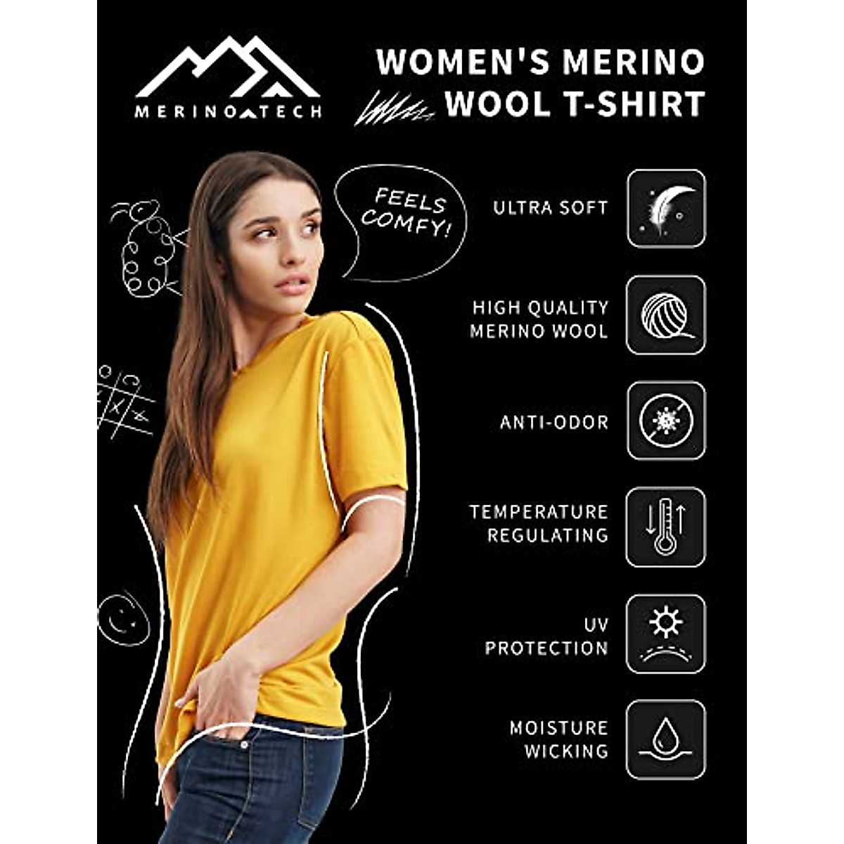 100% NZ Organic Merino Wool Lightweight Women's Base Layer Thermal Short Sleeve T-Shirt + Merino Wool Hiking Socks Bundle (Medium, Purple V-Neck)