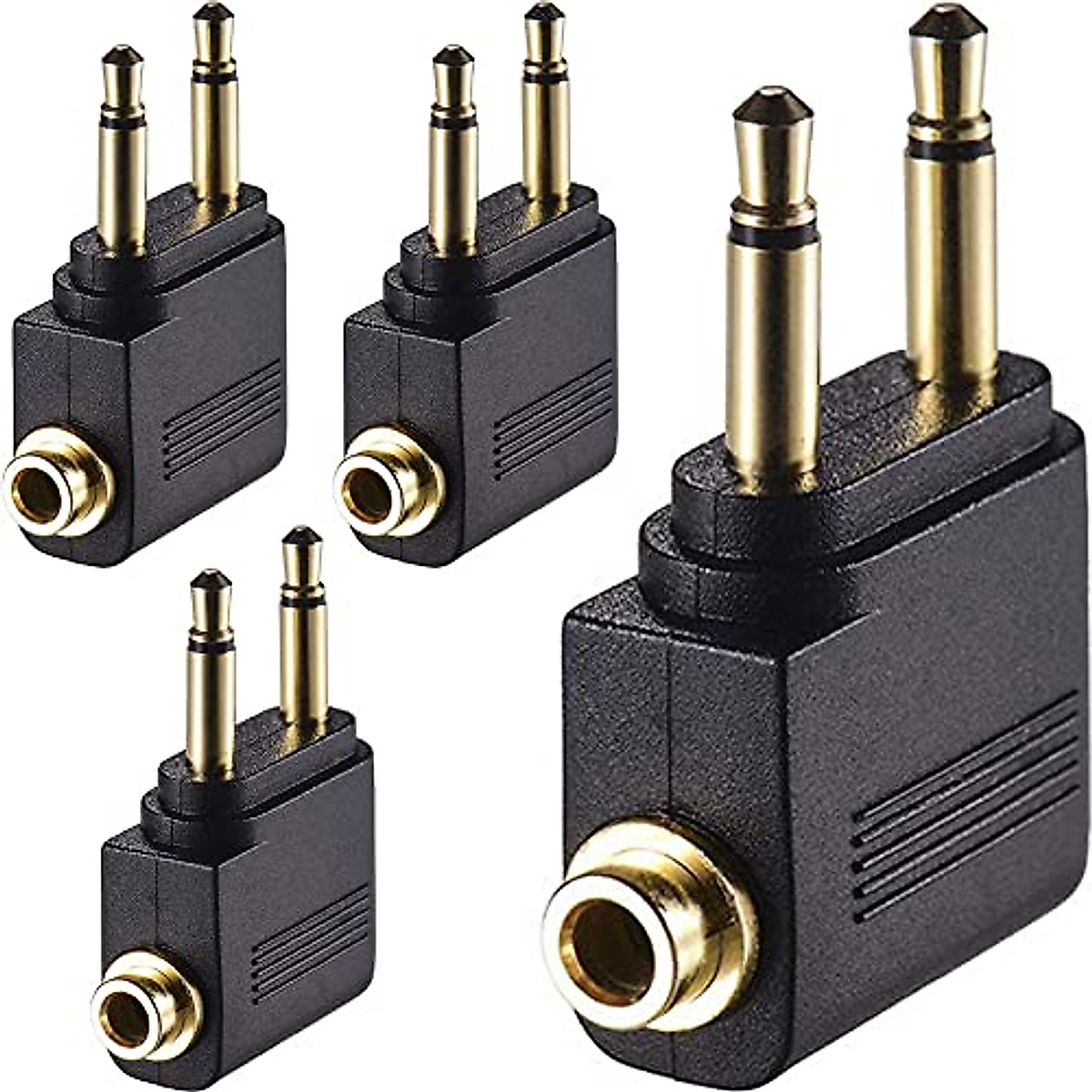Warmstor Dual 3.5mm Male to 3.5mm Female Airplane Airline Flight Headphones Adapter Gold Plated (4 Pack)