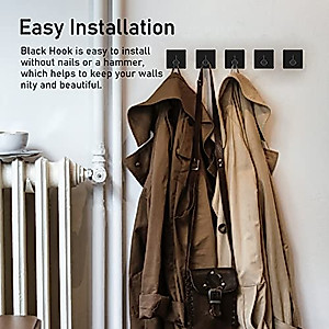 JIQGOZBAN Upgraded Adhesive Hooks Heavy Duty 6 Packs, Thickened Wall Hooks Stainless Steel SUS304 Towel Hooks, Heavy Duty Hooks Bathrooms Wall Mount for Hanging Coat, Hat, Towel, Robe (Black)