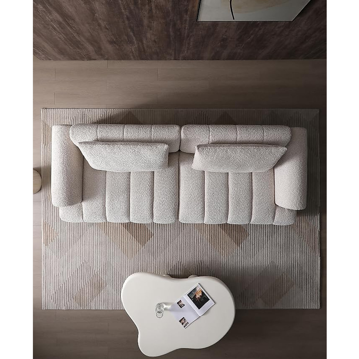 SSC SATISUNCASA 100“Modern Sectional Sofa, 4-Seater Cloud Couch Granular Fleece Velvet Upholstered Sofa Couch for Living Room/Apartment/Small Space (Beige+Solid Wood)