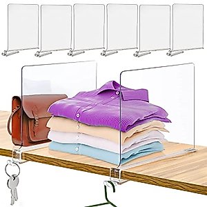 Clear Acrylic Shelf Dividers – Pack of 06 (30x3x23.5cm) - Shelf Organizer for Closet with Hook for Hanging Anything Shelf Divider for Organizing Clothes, Books, Towels and Hats