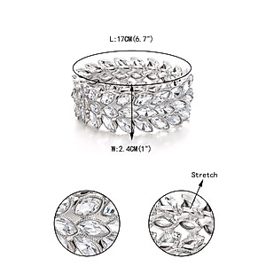 EVER FAITH Art Deco Wrist Jewelry for Prom 3 Marquise Crystal Leaf Elastic Stretch Bracelet Clear Rhodium-Tone