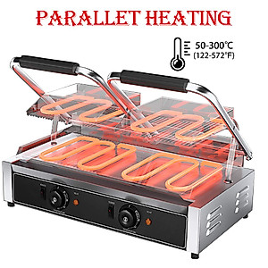 ZXMOTO Commercial Panini Press Sandwich Maker 110V Electric Stainless Steel Sandwich Maker Toaster No-stick Panini Maker with Dual Temperature Control for Hamburgers Sandwich Steaks, 122-572℉