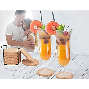 Round Cork Coasters- Premium Quality for Drinks - 10 Set 1/4 INCH Thick with Metal Holder, Absorbent, Natural, Reusable, Recyclable Plus Bonus URBAN UNLIMITED Bottle Opener