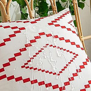 Woaboy Pack of 2 Lucky Outdoor Waterproof Throw Pillow Covers Decorative Rhombus Rectangle Pattern Print Pillowcases Modern Geometric Solid Cushion Sham for Patio Garden Sofa Couch 18x18 Inch red