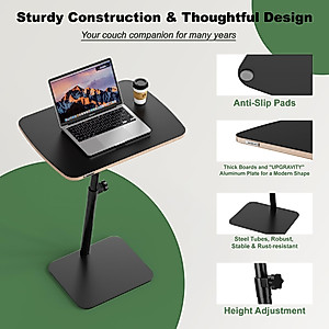 Height Adjustable End Table - Small Couch Side Table for Small Spaces Modern C Shaped bedside End Table That Slide Under, Black Wood Laptop TV Tray Table with Metal Base, Living Room Bathroom Home Use