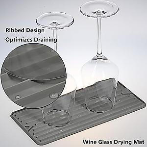 Dish Drying Mat, Silicone Drying Mat for Kitchen Counter, Food Grade Easy to Drain & Clean Thicker Drying Pad for Dish/Cup/Glassware/Pot Heat Resistant Mat 12 x 6 Inches Elegant Grey