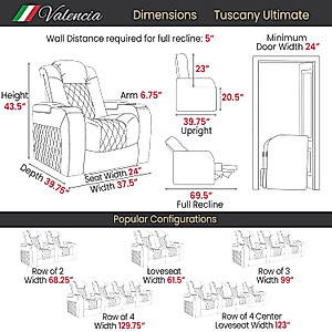 Valencia Tuscany Ultimate Luxury Edition Semi-Aniline Italian Nappa Leather 20000 Power Recline Power Lumbar Support Power Headrest Memory Control RGB Lighting (Row of 4 Loveseat Center Onyx)