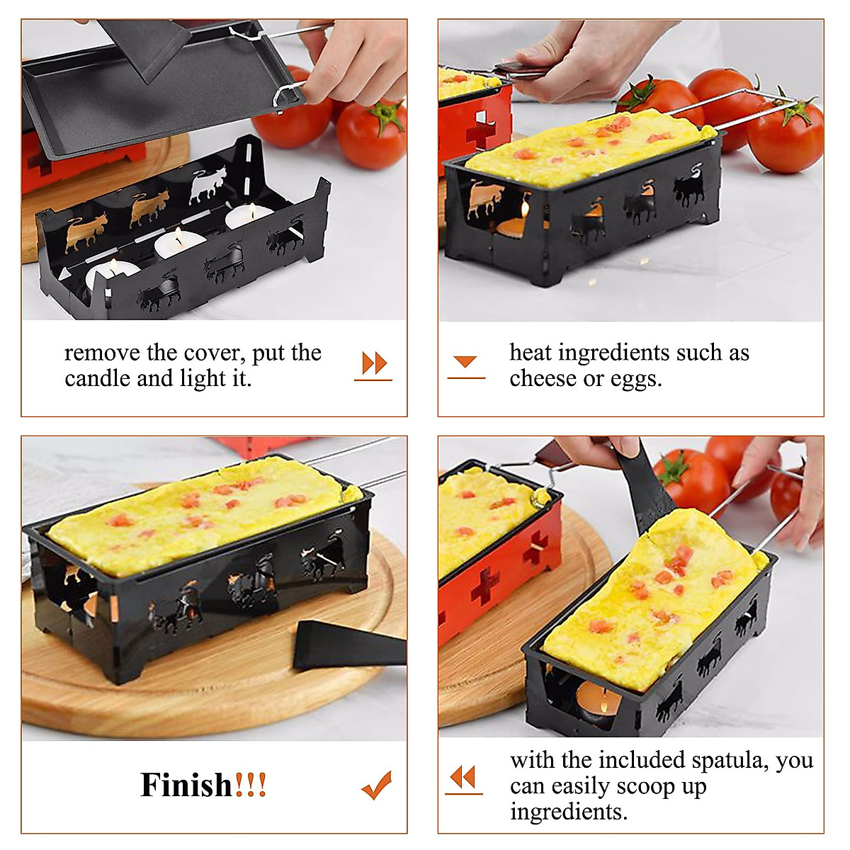 Mini Cheese Raclette, Portable Foldable Non-Stick Raclette Grill, Candlelight Cheese Melter Pan, with Spatula