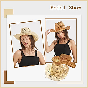 UYIQWCDFPK Straw Cowboy Hats for Women Sparkly Western Cowgirl Hat for Holiday Party Foldable Vacation Beach Sun Hat with Wide Brim,Brown