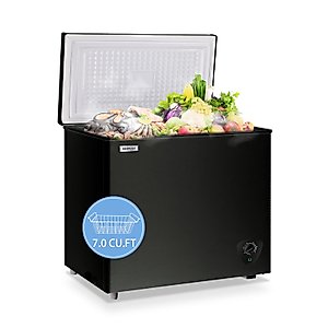 Chest Freezer WANAI 7.0 Cu.Ft Compact Chest FreezerDeep Freezers Free-Standing Top Door Freezer Removable Basket and Adjustable 7 Thermostat Open Deep Freezer Energy Saving Garage Basement Apartment K