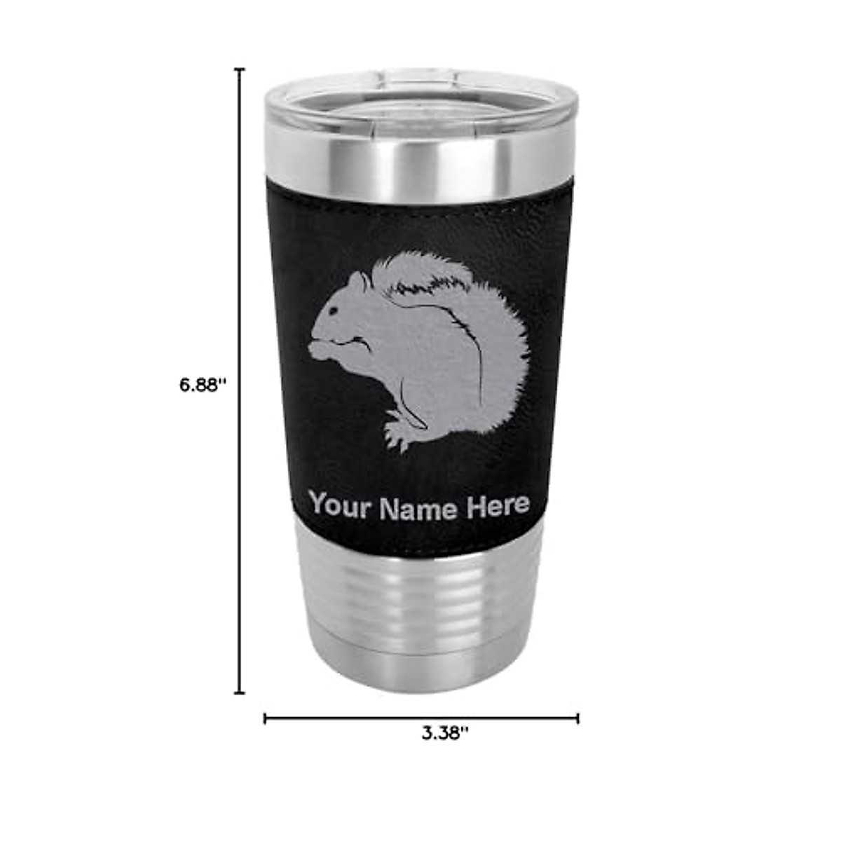 LaserGram 20oz Vacuum Insulated Tumbler Mug, Squirrel, Personalized Engraving Included (Faux Leather, Black)
