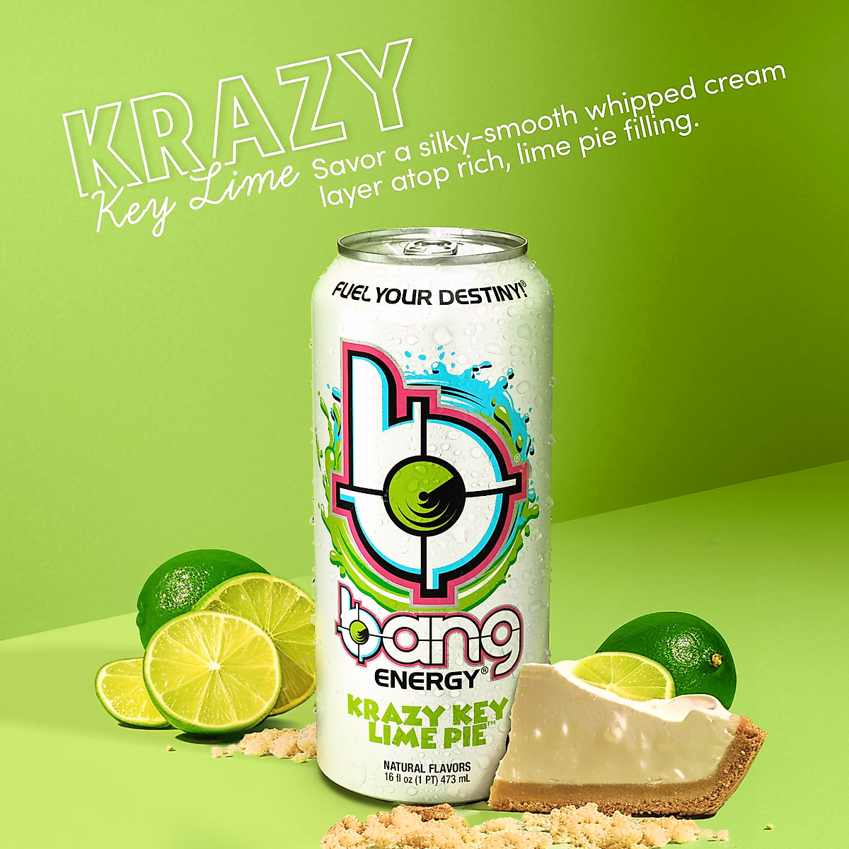 Bang Energy Key Lime Pie, Sugar-Free Energy Drink, 16-Ounce (Pack of 12)