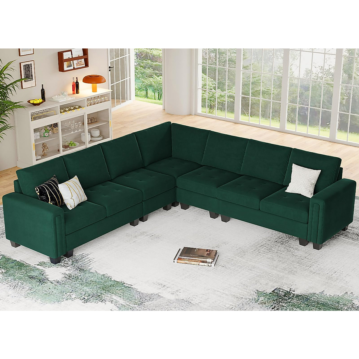 Belffin Modular Velvet Sectional L Shape Sofa Couch Oversized Convertible Sectional Sofa Couch with Reversible Chaise for Living Room Green
