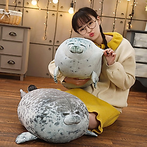 EHOTONG Cute Blob Seal Pillow, Chubby Seal Plush Hug Pillow Soft Stuffed Animal Toy (White, 15")
